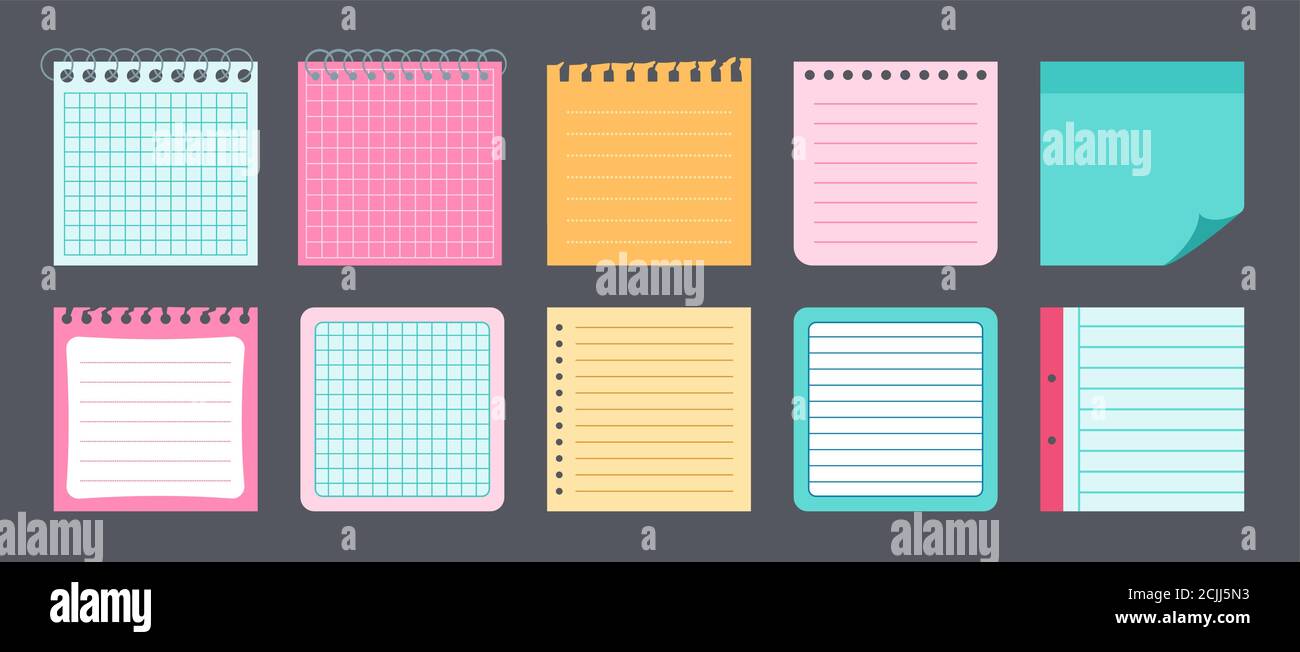 Paper stickers note flat set. Notebook collection notepads and memo ...