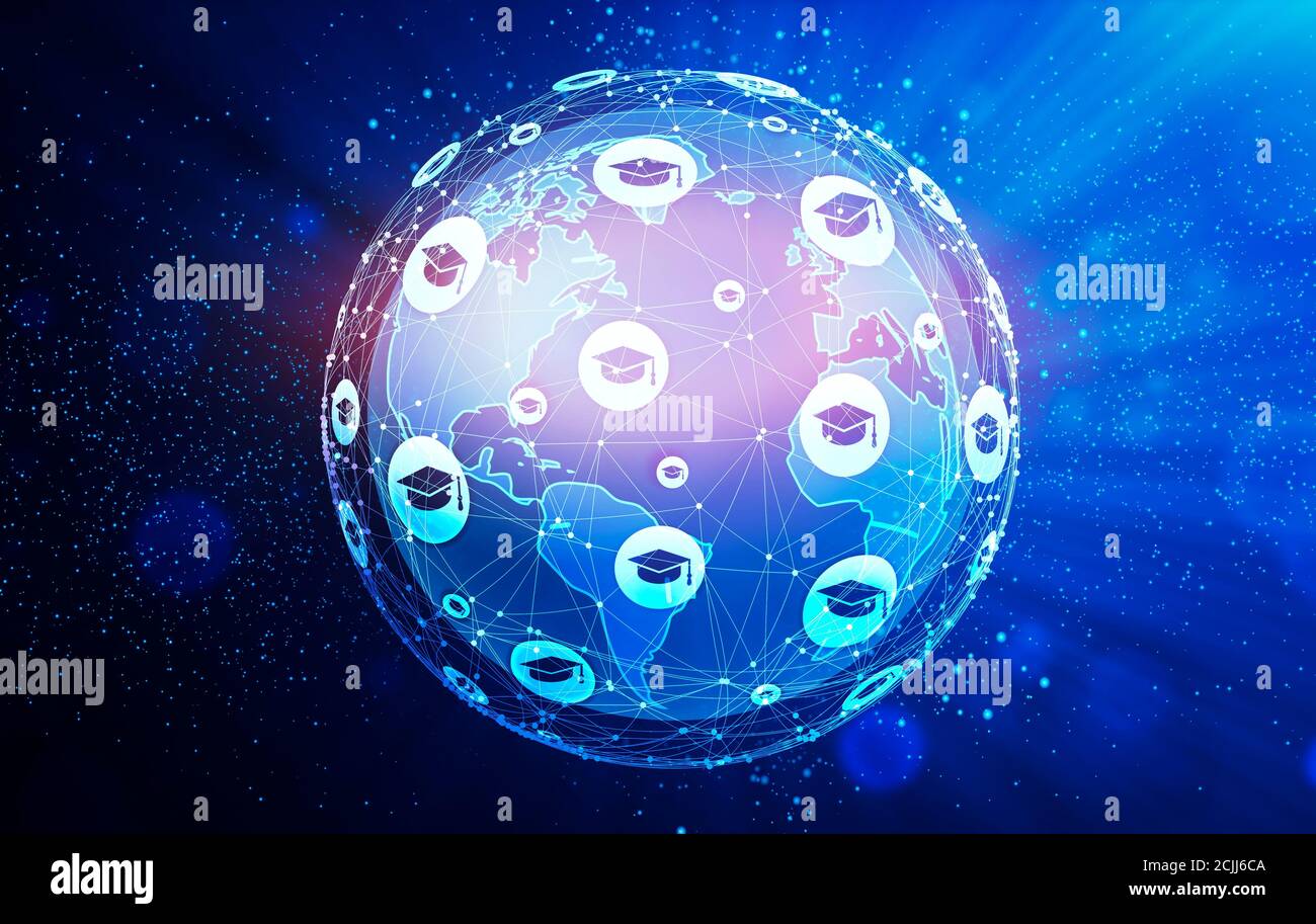 Digital Learning And Education Concept. World Globe Hologram With ...