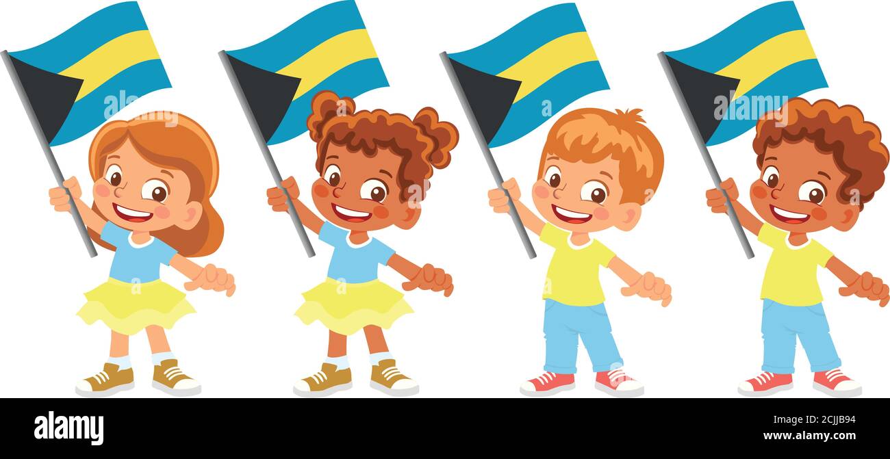 Bahamas flag in hand. Children holding flag. National flag of Bahamas ...