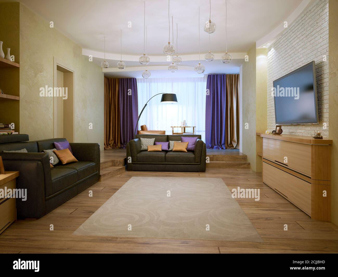 Living room constructivism style, 3d images Stock Photo - Alamy