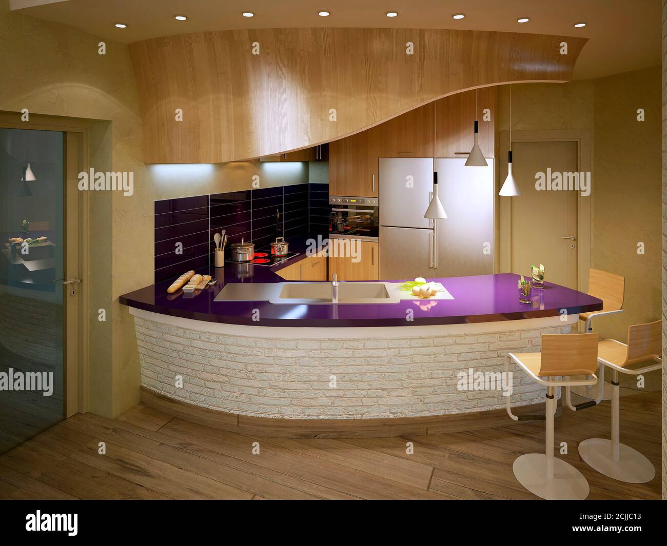 Kitchen avant-garde style, 3d images Stock Photo - Alamy