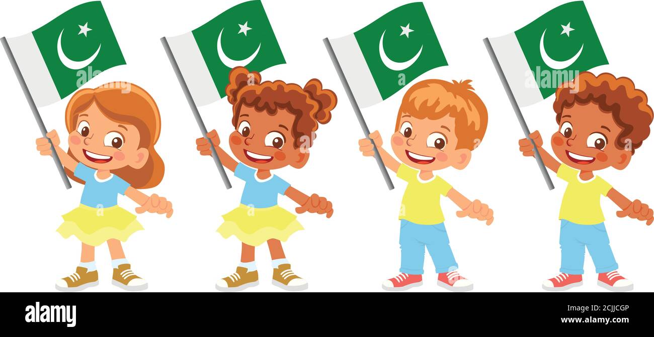 Pakistan flag in hand. Children holding flag. National flag of Pakistan ...