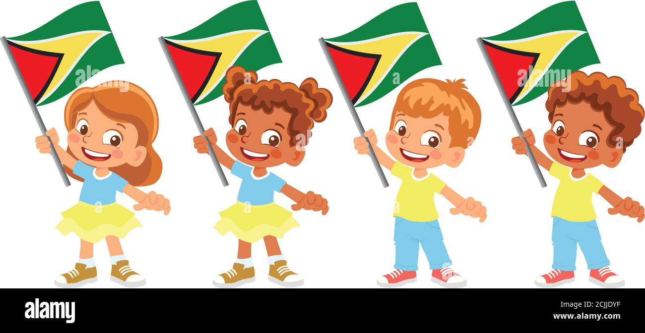 Guyana flag in hand. Children holding flag. National flag of Guyana ...