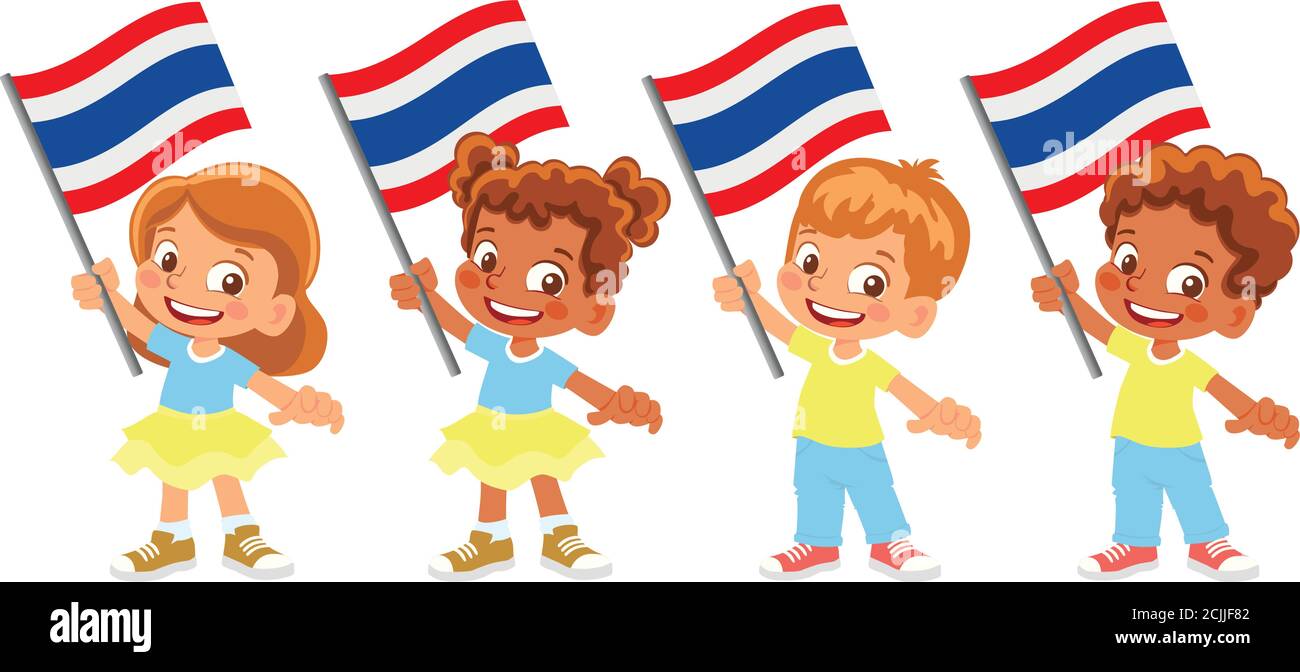Thailand flag in hand. Children holding flag. National flag of Thailand ...