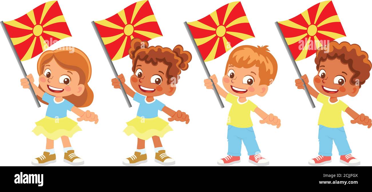 Macedonia flag in hand. Children holding flag. National flag of ...