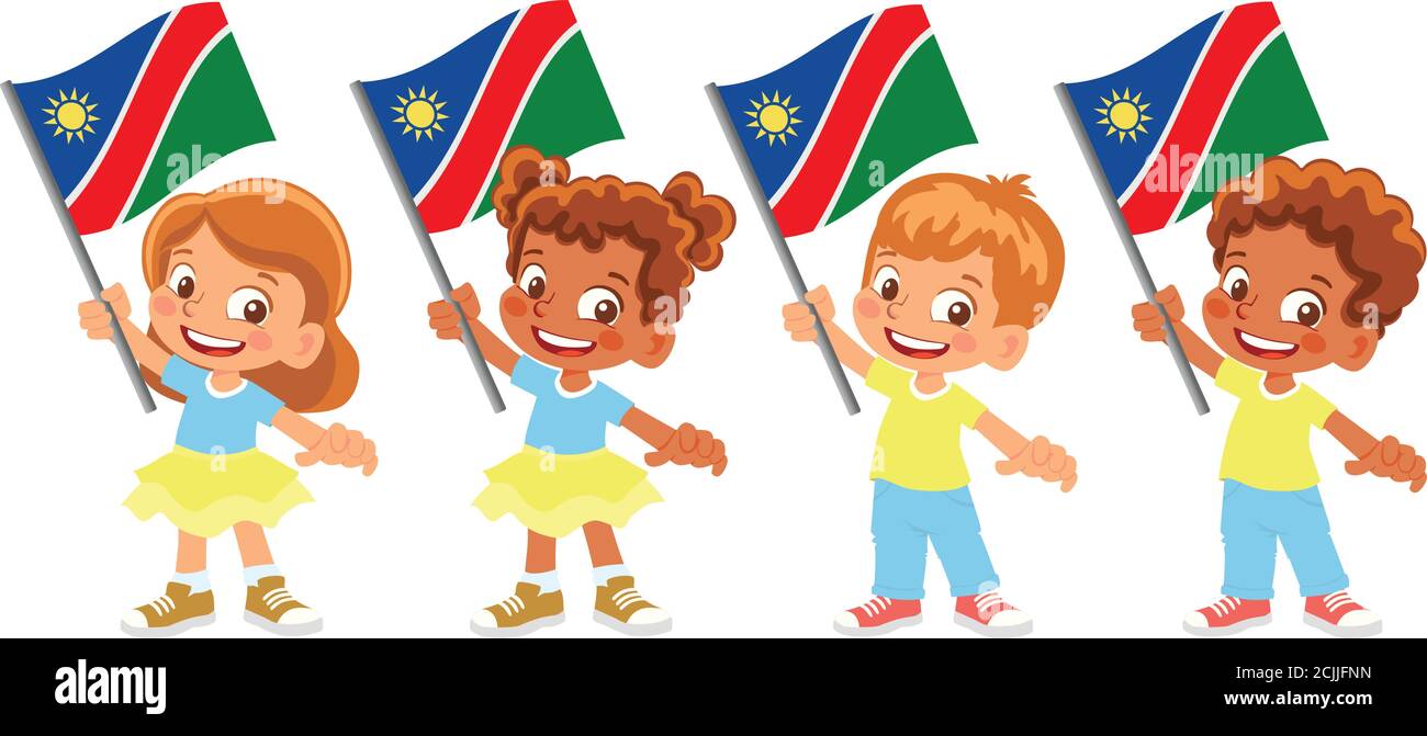 Namibia flag in hand. Children holding flag. National flag of Namibia ...