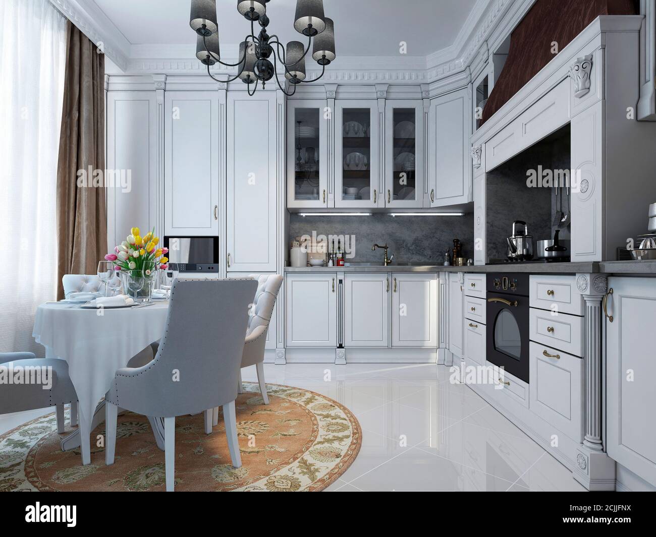 Kitchen in classical style, 3d images Stock Photo - Alamy