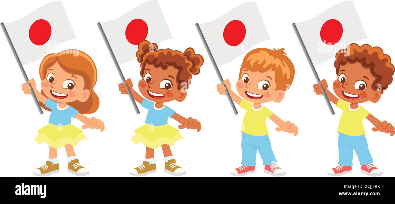 Japan flag in hand. Children holding flag. National flag of Japan ...
