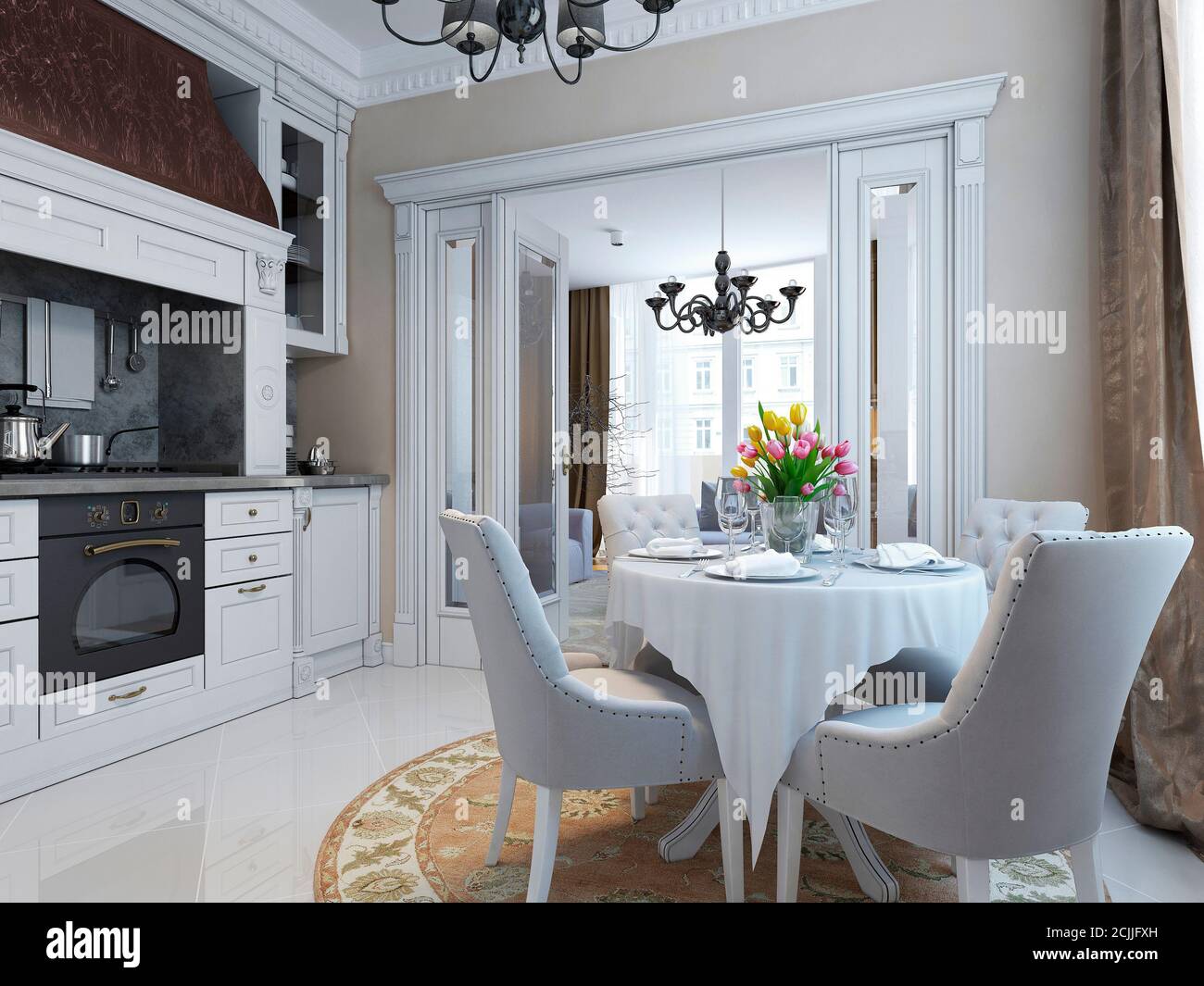 Kitchen classical style, 3d images Stock Photo - Alamy