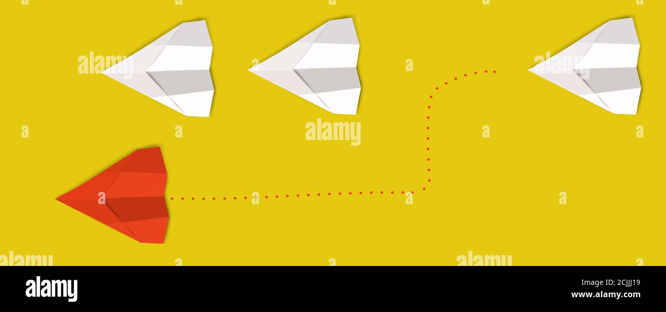 difference paper plane concept: red airplane follow own new path with ...