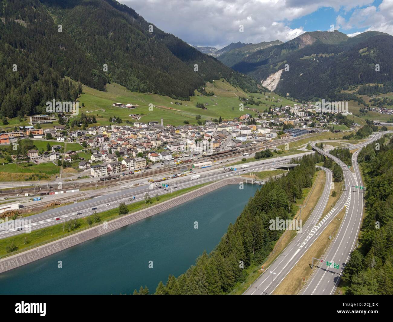 Aerial view at Airolo on the Swiss alps Stock Photo - Alamy
