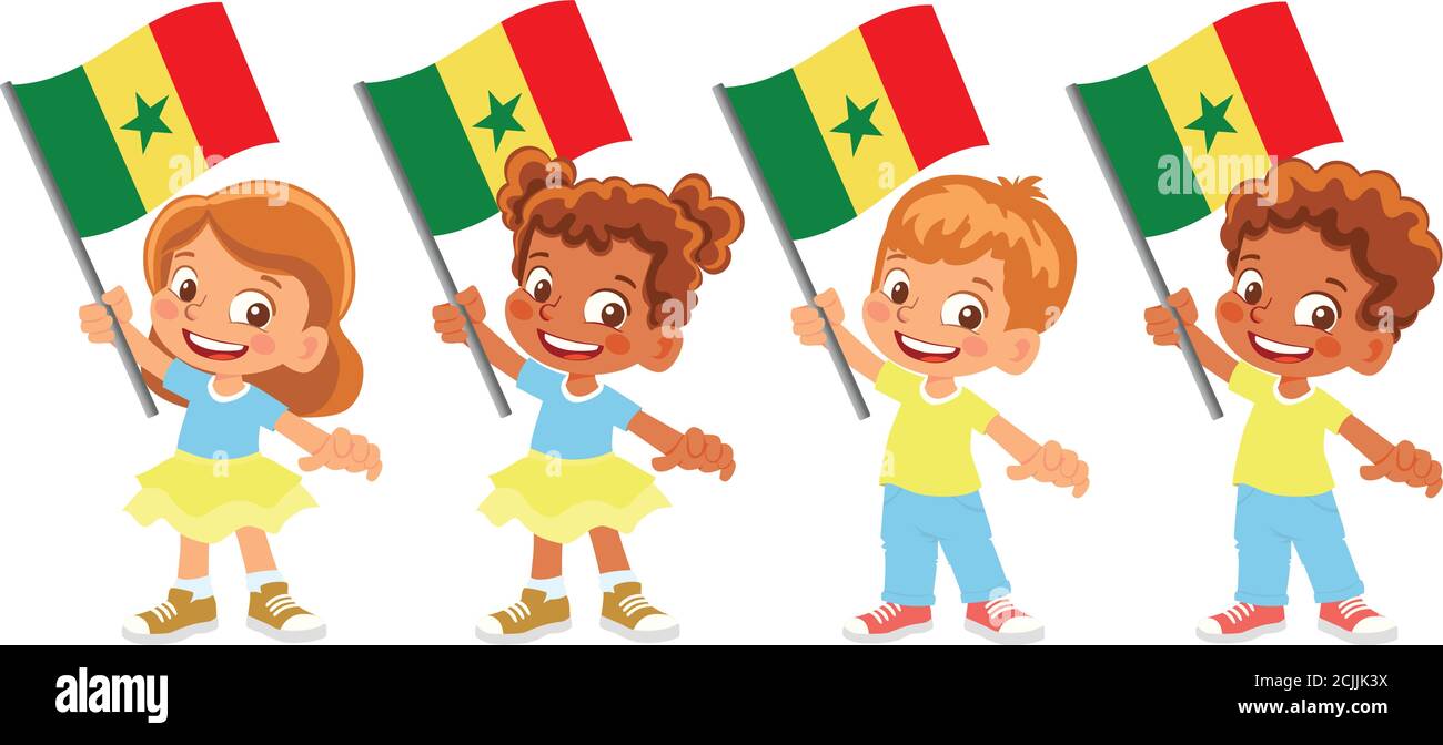 Senegal flag in hand. Children holding flag. National flag of Senegal vector Stock Vector Image ...