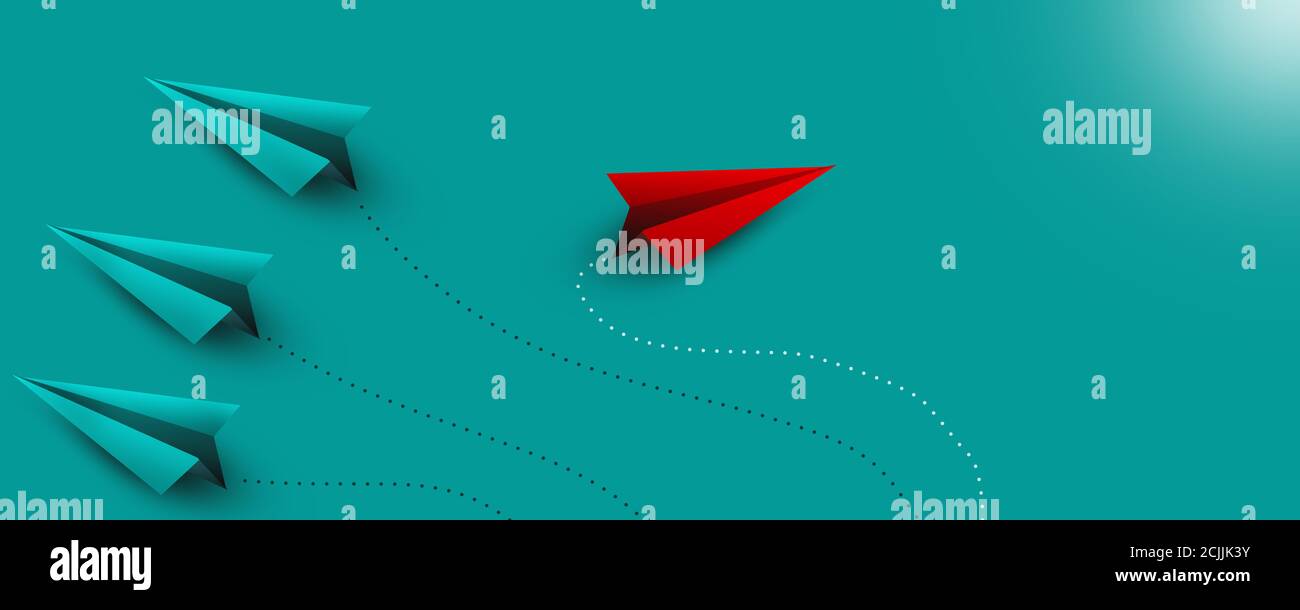 different airplane change the direction with new perspective, red paper ...