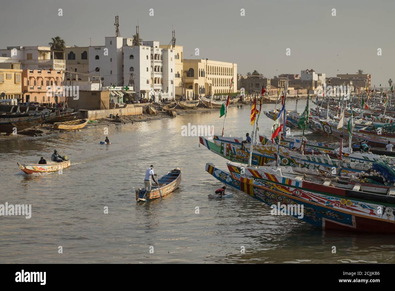 Boats and pirogues on the Senegal River at St Louis, Senegal Stock ...