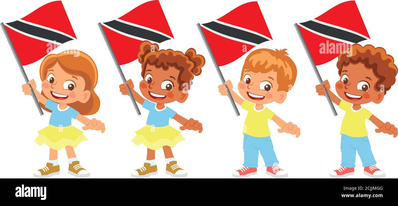 Trinidad and Tobago flag in hand. Children holding flag. National flag of Trinidad and Tobago ...