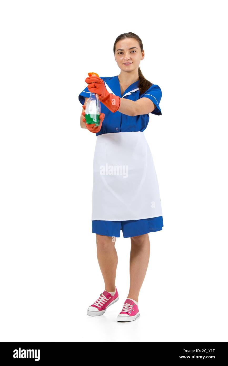 Cleaner using. Portrait of female made, housemaid, cleaning worker in ...