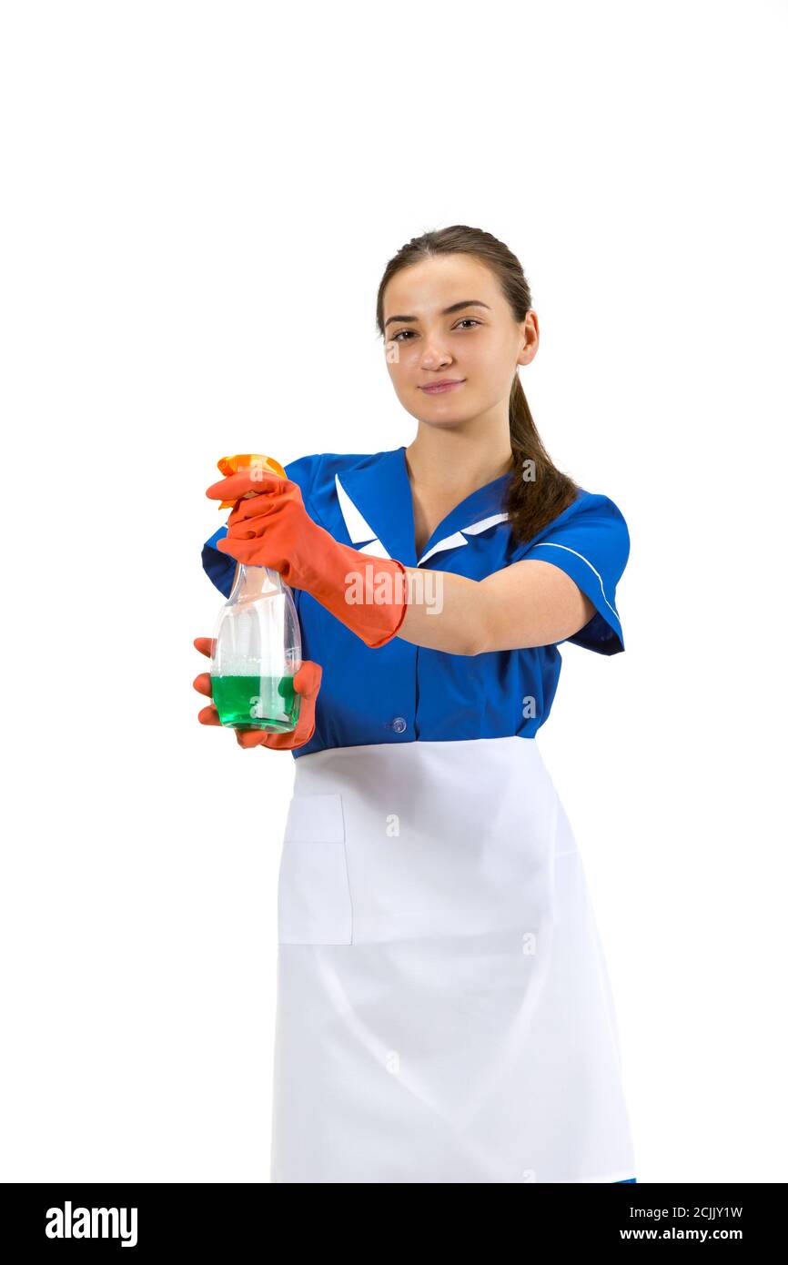 Cleaner using. Portrait of female made, housemaid, cleaning worker in ...