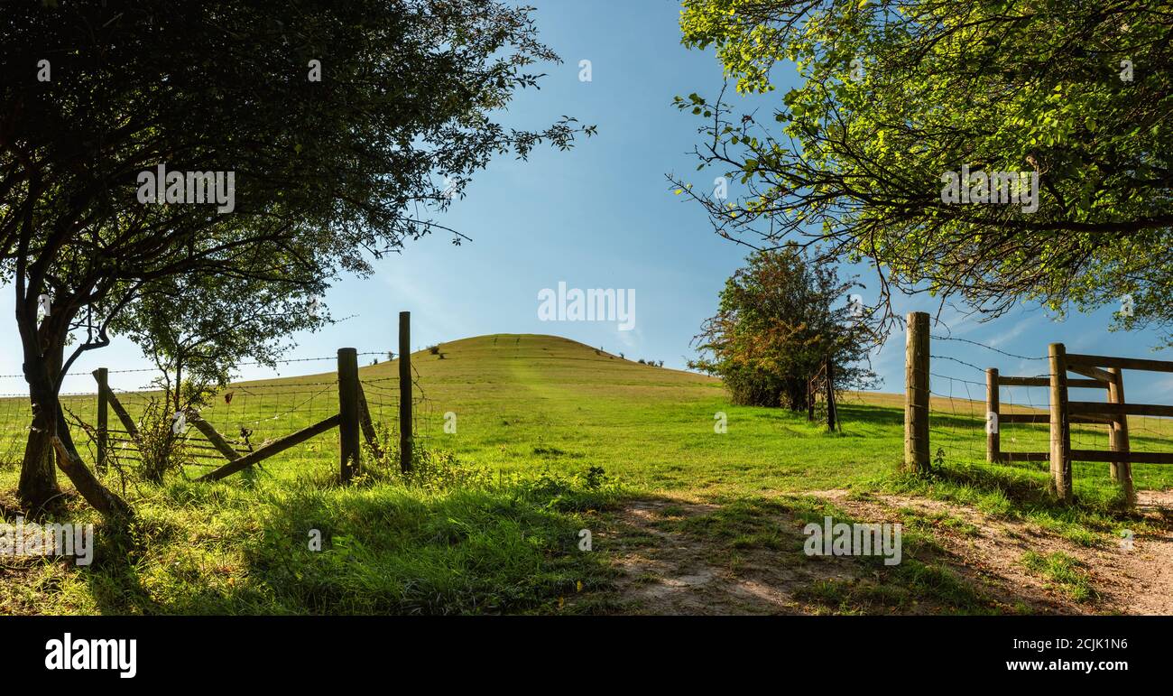 A gate to the Beacon Hill, Chilterns. Panoramic landscape of England ...