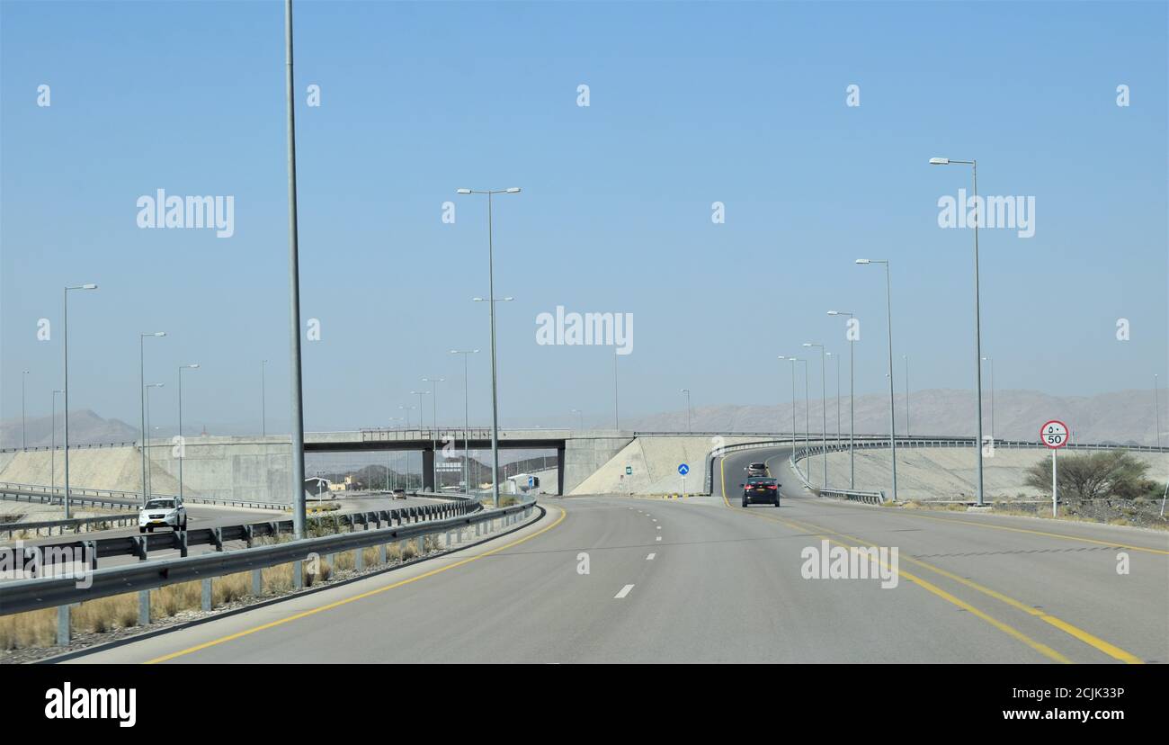Amazing Oman highway road travel. Muscat, Oman : 16-09-2020 Stock Photo ...
