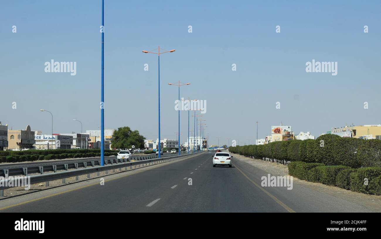 Amazing Oman highway road travel. Muscat, Oman : 16-09-2020 Stock Photo ...
