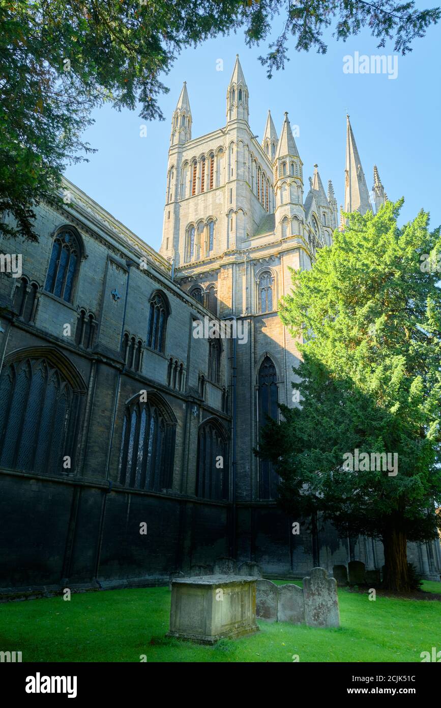 North side and west tower of Peterborough cathedral, England Stock ...