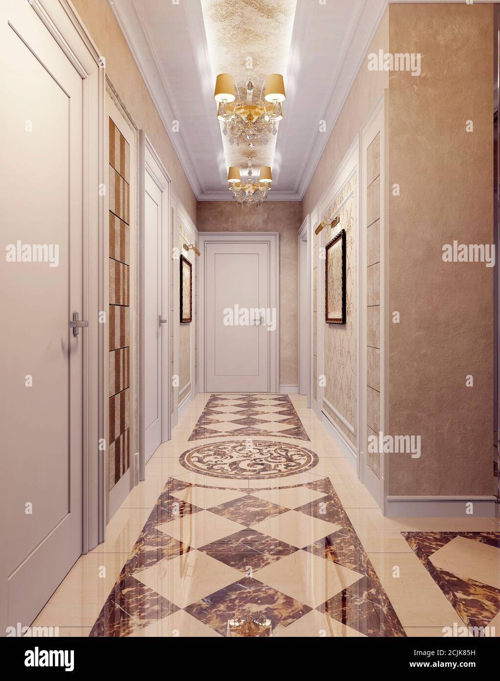 Corridor classic style, 3d images Stock Photo - Alamy