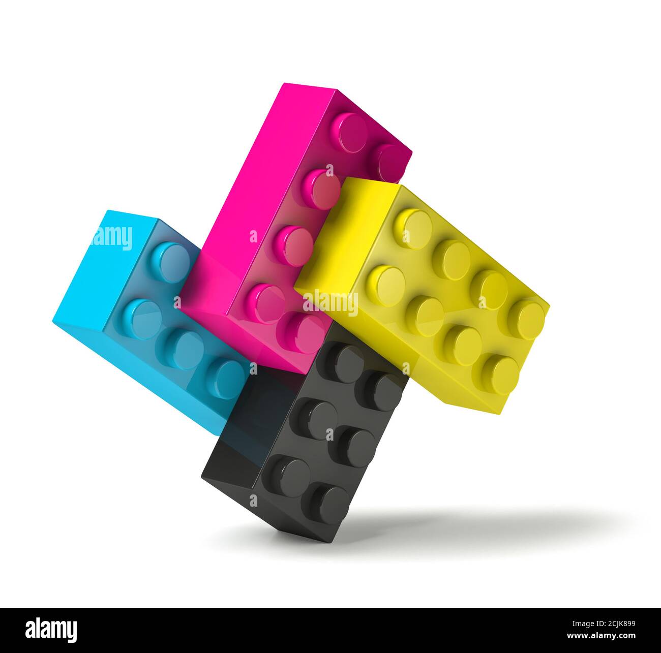 3D toy building blocks of four printing process cmyk colors cyan ...