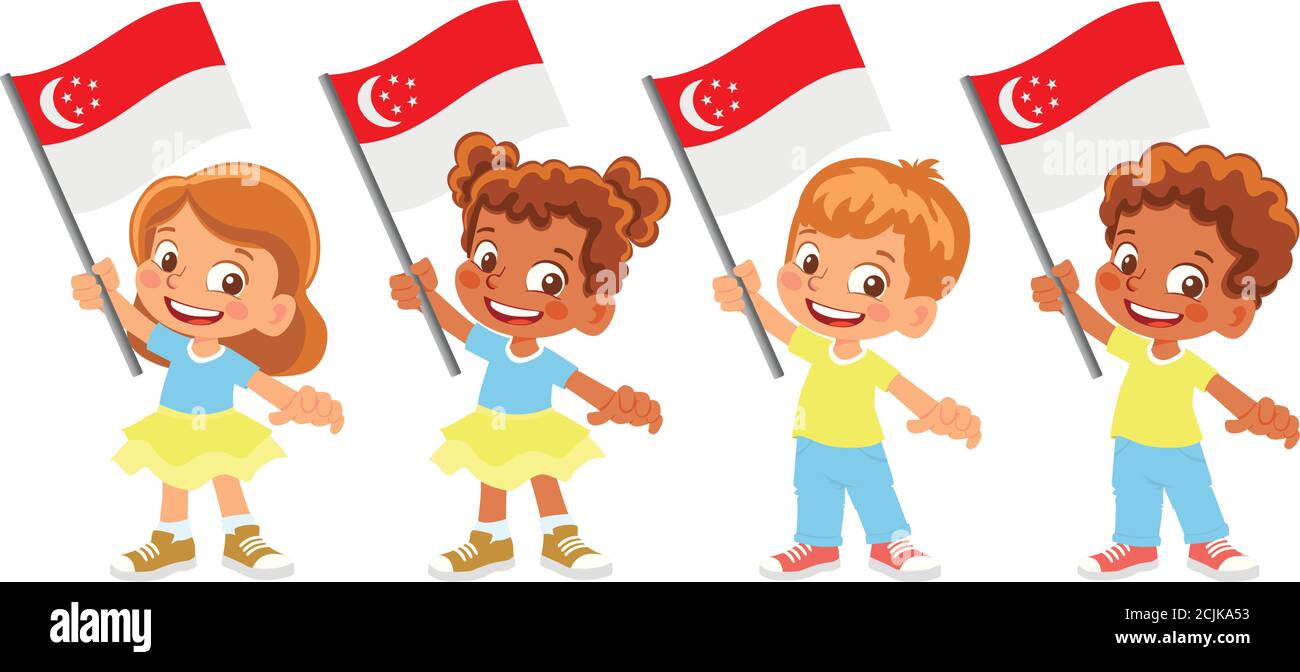 Singapore flag in hand. Children holding flag. National flag of Singapore vector Stock Vector ...