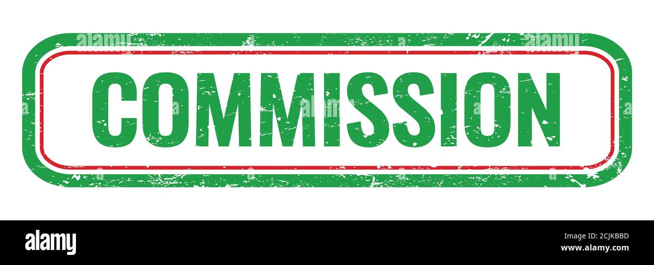 COMMISSION green grungy rectangle stamp sign Stock Photo - Alamy