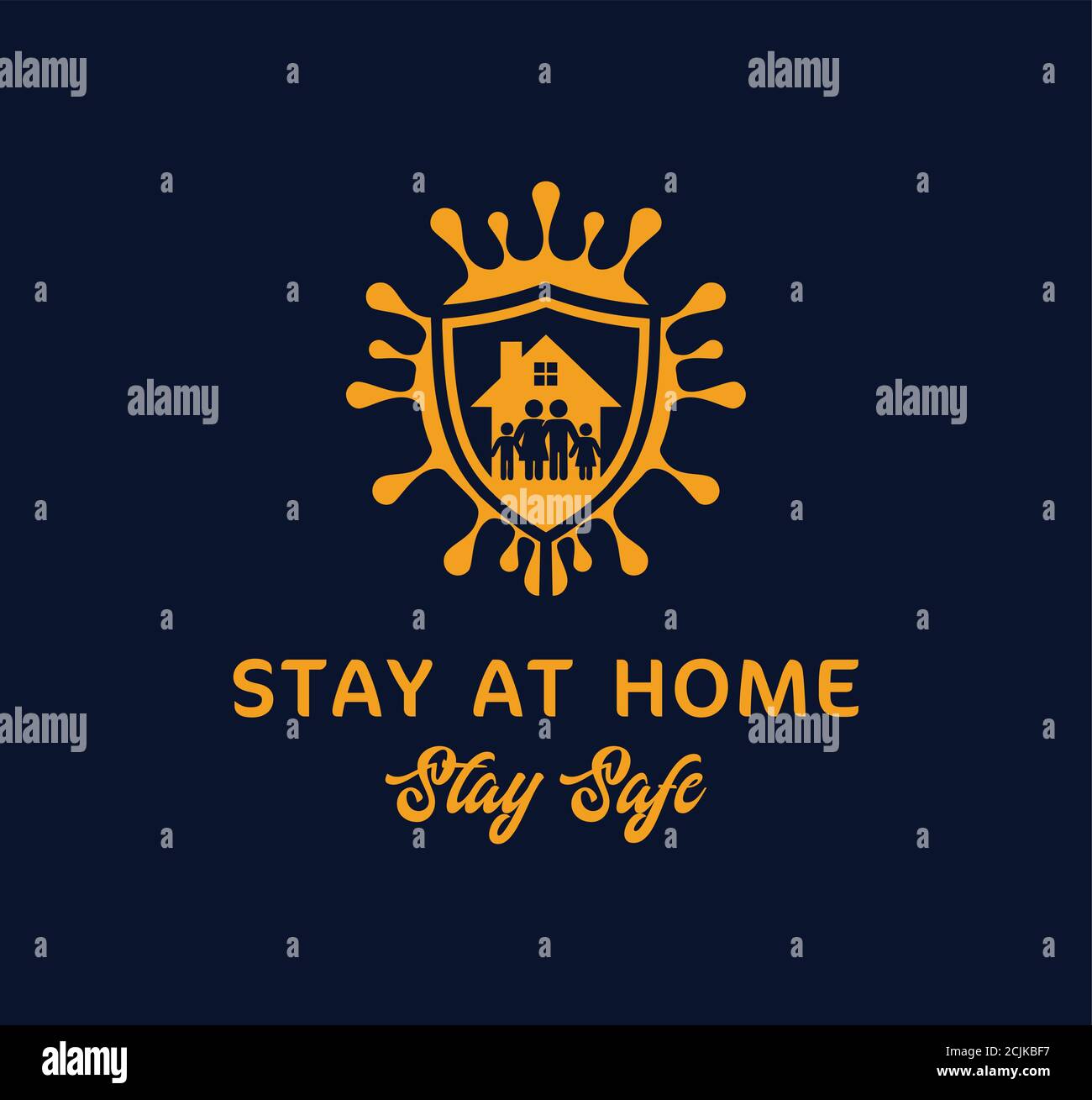 A vector sign of stay at home stay safe in beautiful blue and orange ...