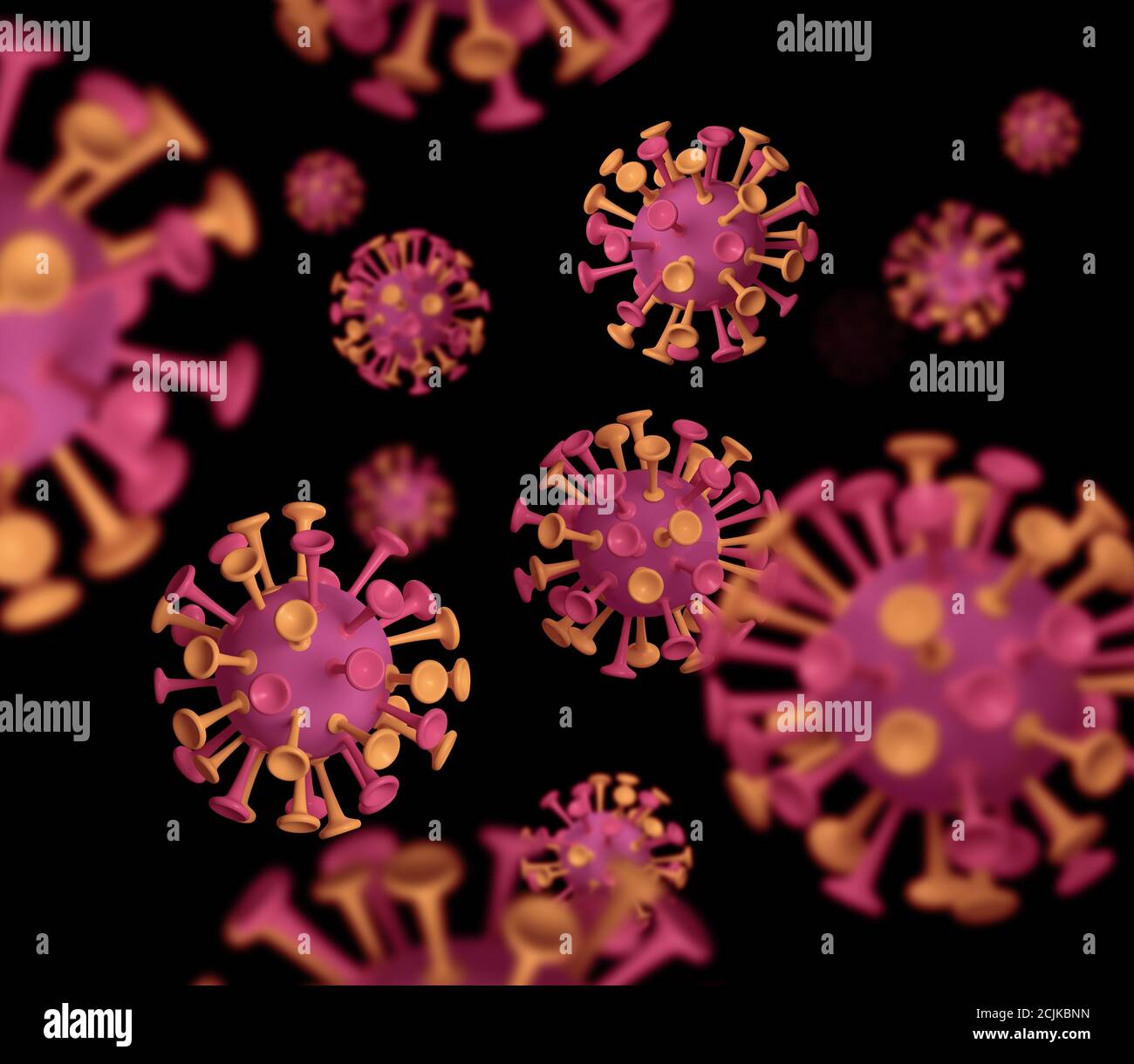 Simplified close-up illustration macro 3D rendering of corona viruses ...