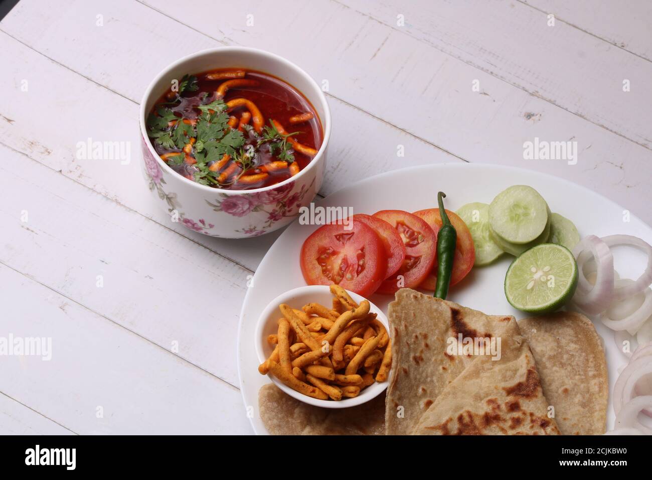 Dhaba style Sev bhaji/sabzi/curry made in tomato curry with gathiya ...
