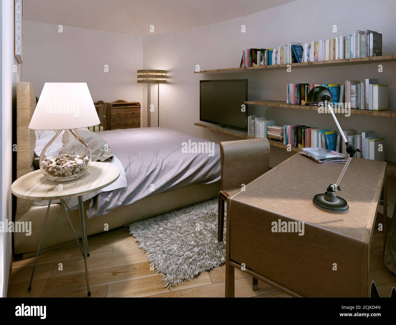 Bedroom loft style, 3d image Stock Photo - Alamy