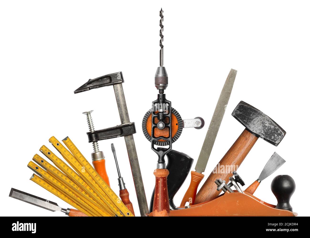 Realistic DIY carpenter hand tools with scratches, worn in work ...