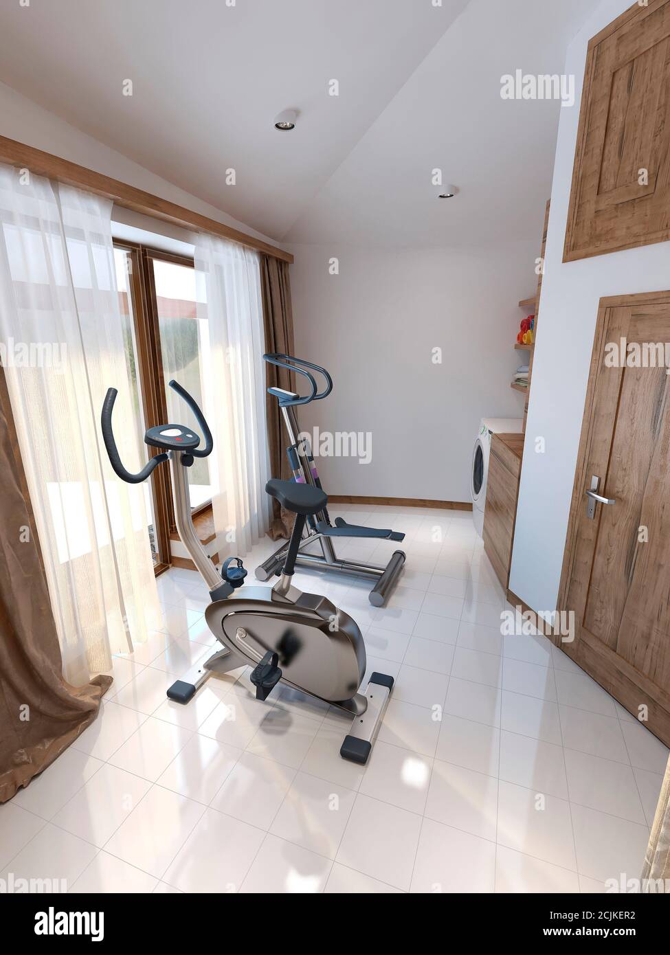 Fitness room loft style, 3d images Stock Photo - Alamy