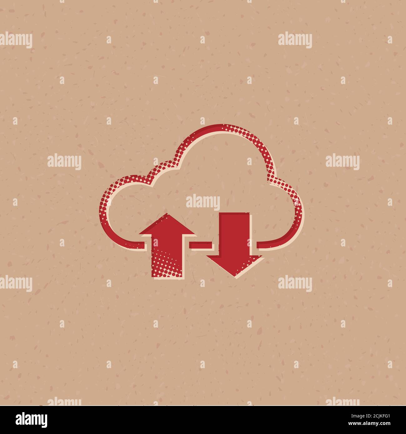 Cloud icon with arrows in halftone style. Grunge background vector ...