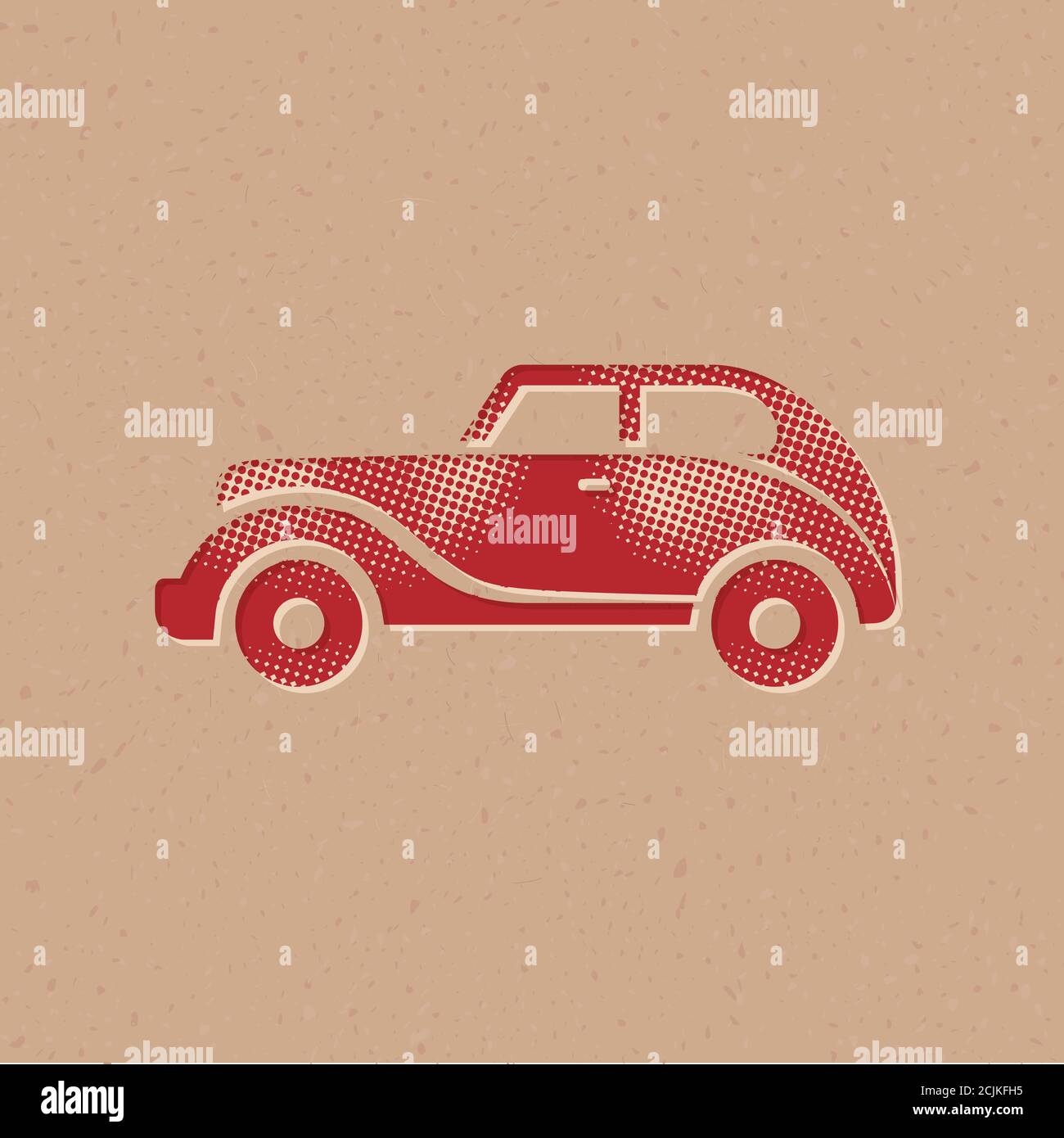 Vintage car icon in halftone style. Grunge background vector ...