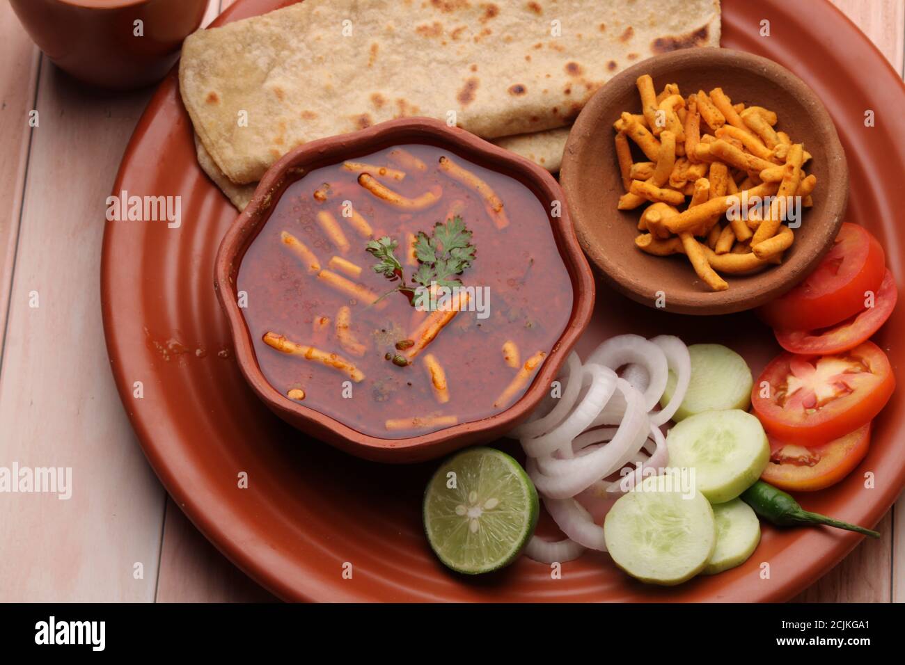 Dhaba style Sev bhaji/sabzi/curry made in tomato curry with gathiya ...