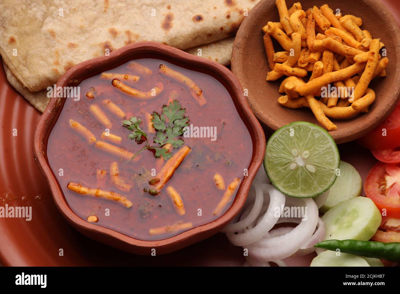 Dhaba style Sev bhaji/sabzi/curry made in tomato curry with gathiya ...