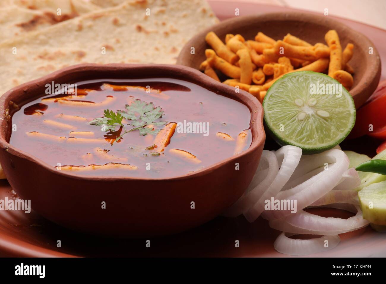 Dhaba style Sev bhaji/sabzi/curry made in tomato curry with gathiya ...