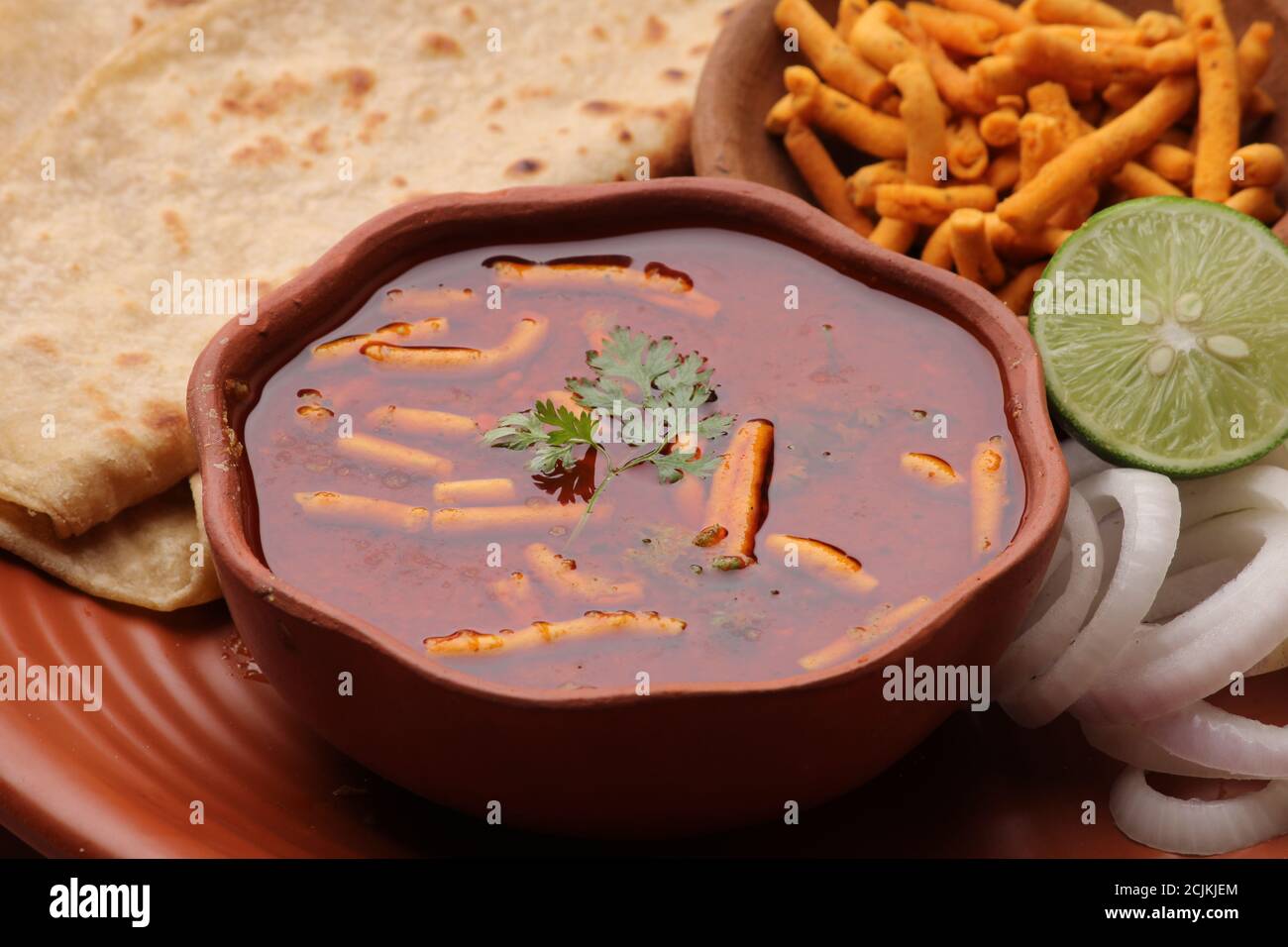 Dhaba style Sev bhaji/sabzi/curry made in tomato curry with gathiya ...