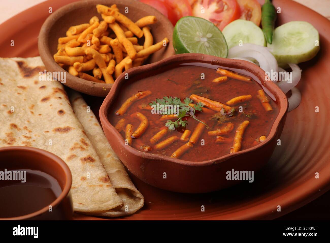 Dhaba style Sev bhaji/sabzi/curry made in tomato curry with gathiya ...