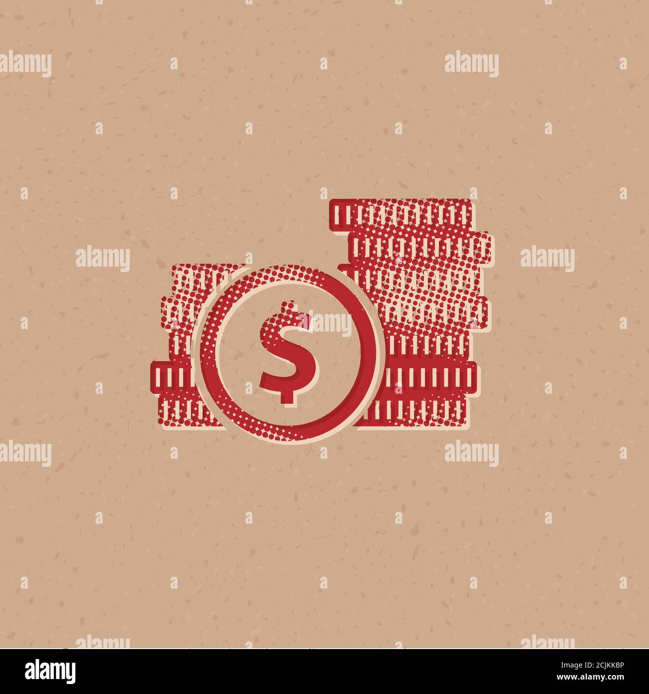 Coin money icon in halftone style. Grunge background vector ...