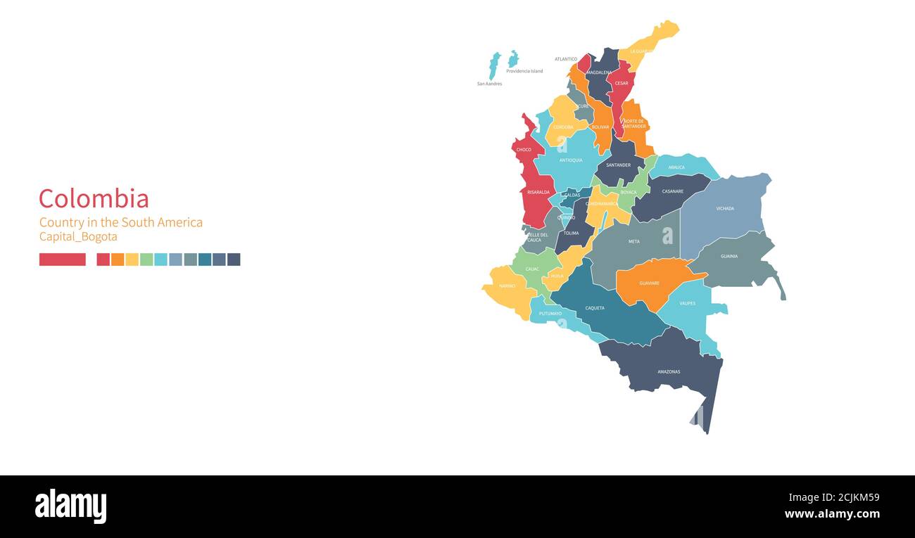 Colombia map. Colorful detailed vector map of the South American ...