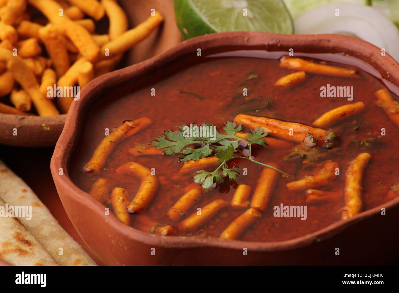 Dhaba style Sev bhaji/sabzi/curry made in tomato curry with gathiya ...