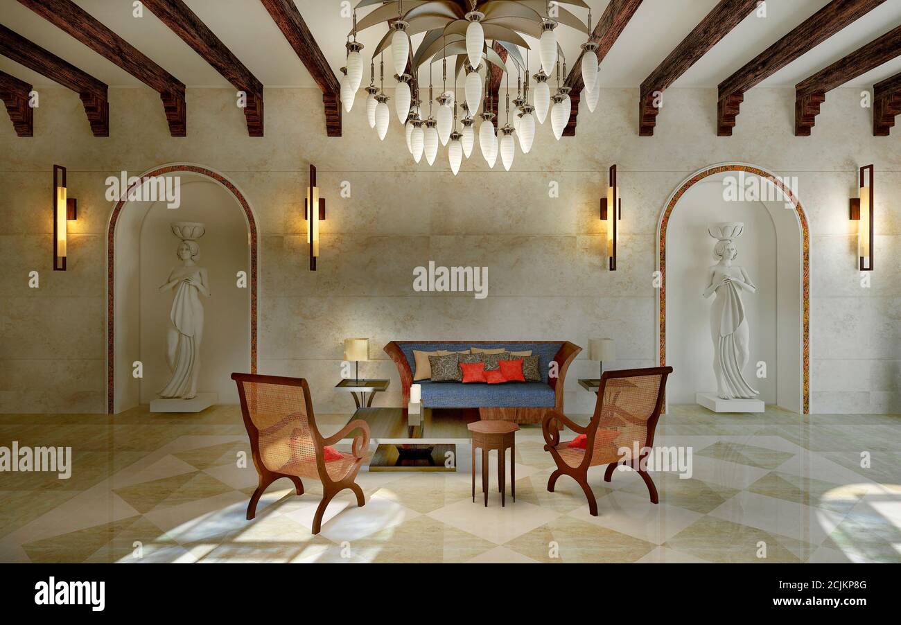 Lobby spa oriental style, 3d images Stock Photo - Alamy