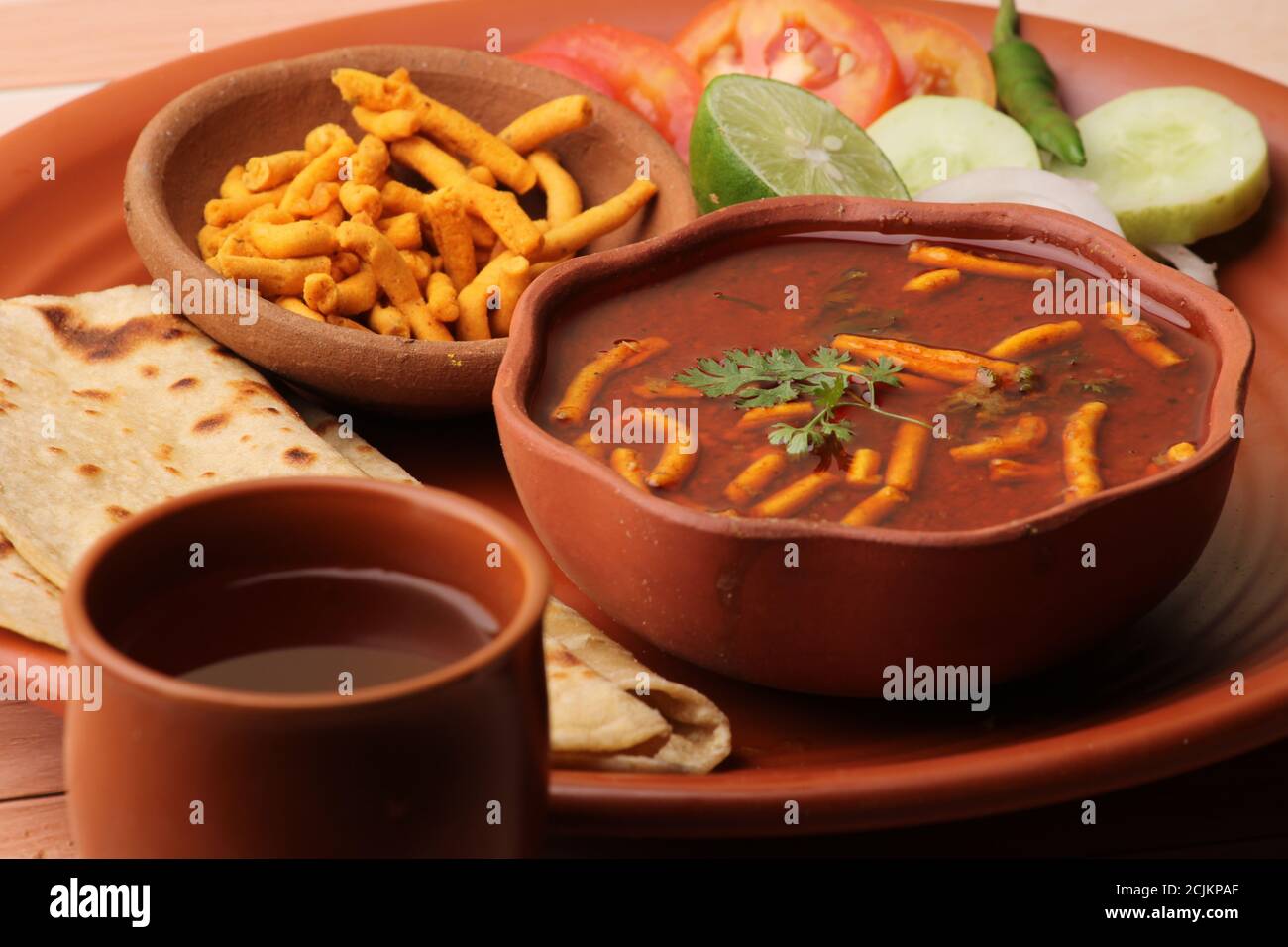 Dhaba style Sev bhaji/sabzi/curry made in tomato curry with gathiya ...