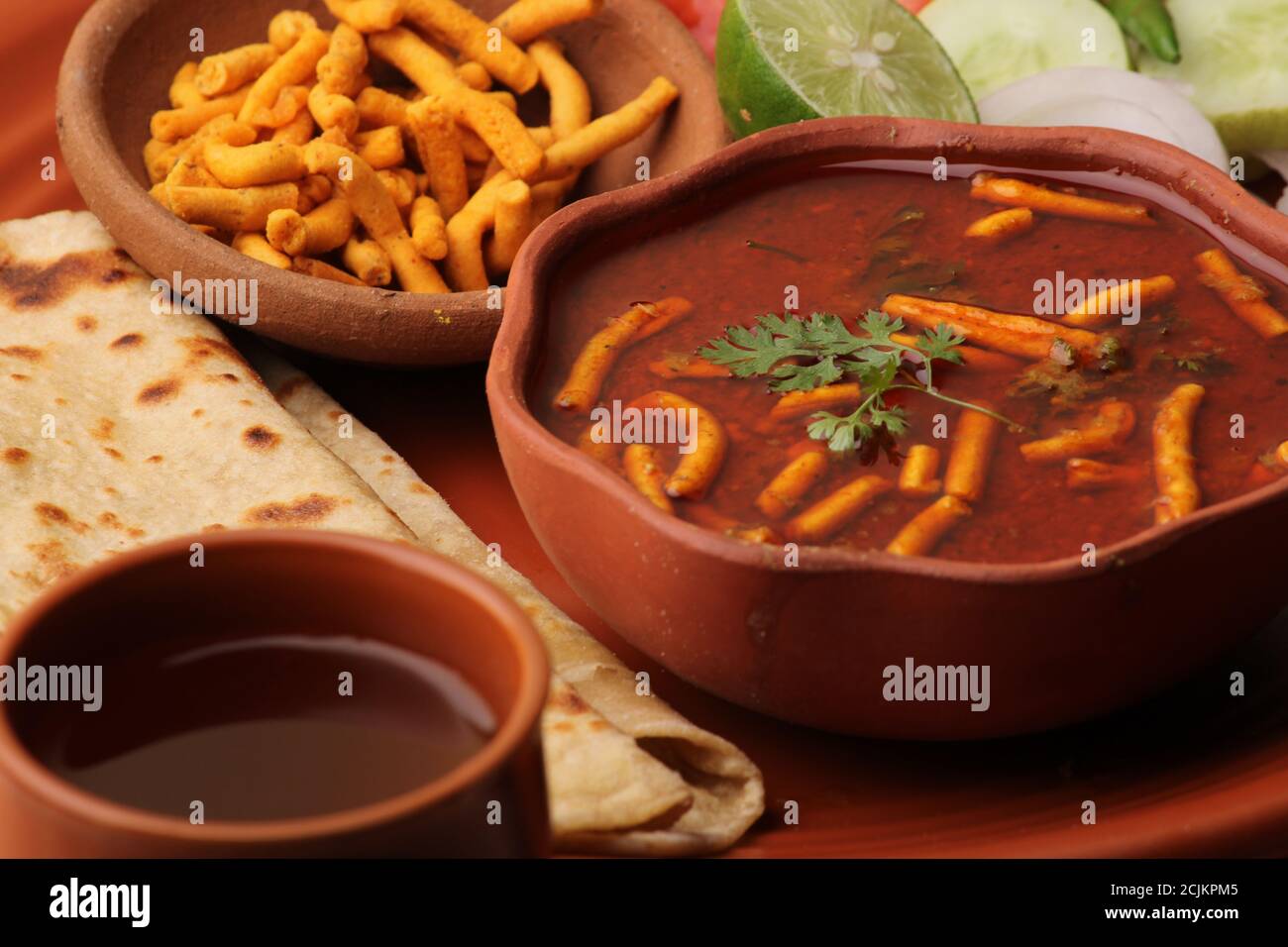 Dhaba style Sev bhaji/sabzi/curry made in tomato curry with gathiya ...