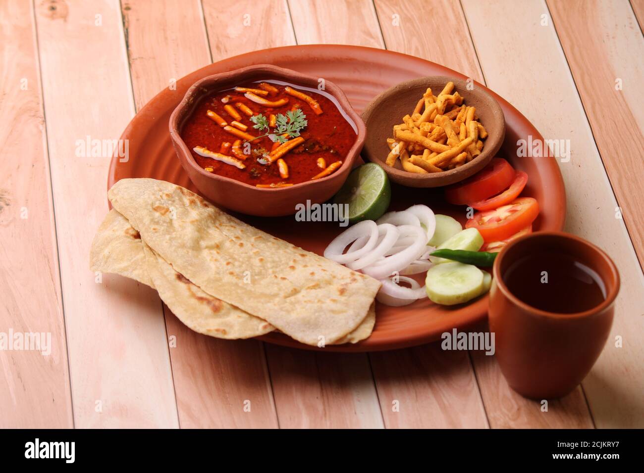 Dhaba style Sev bhaji/sabzi/curry made in tomato curry with gathiya ...