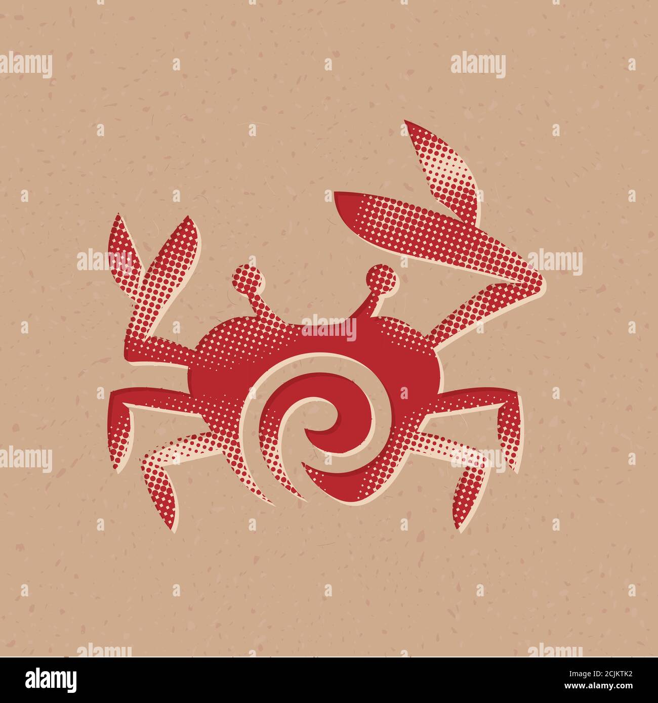 Crab icon in halftone style. Grunge background vector illustration ...